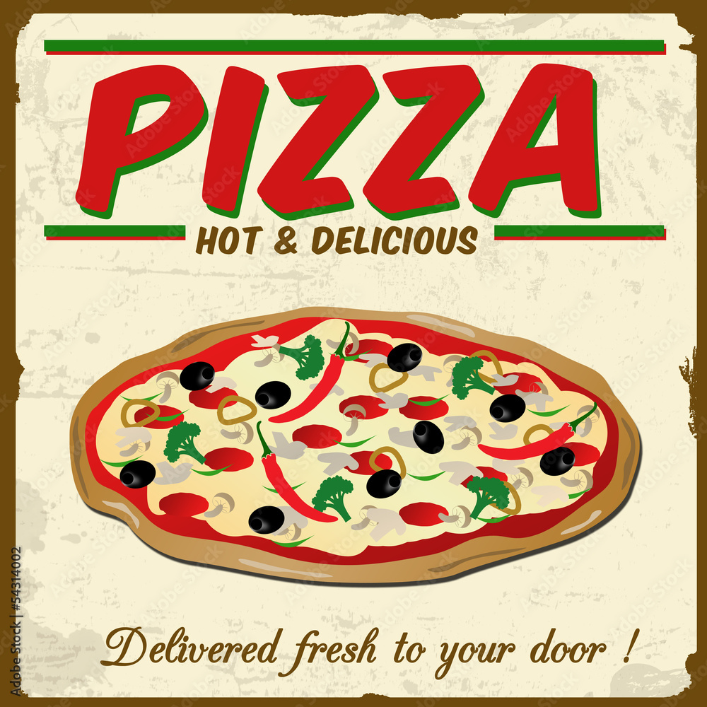 Pizza vintage grunge poster, vector illustration Stock Vector | Adobe Stock