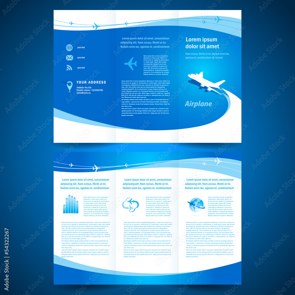 brochure folder leaflet airplane airline flight transportation l Stock ...