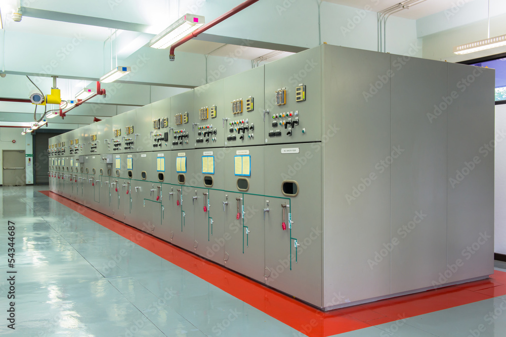 Electrical energy distribution substation in a power plant Stock Photo ...