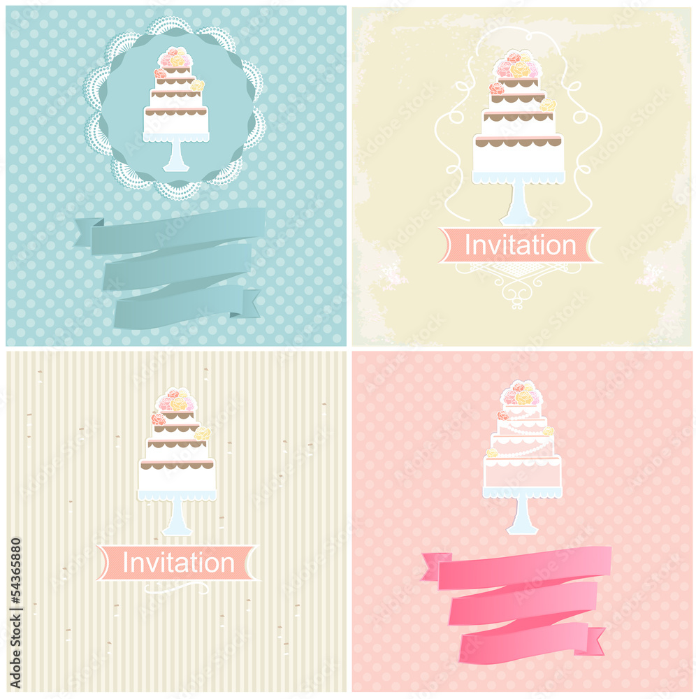 Set of invitation designs with cakes Stock Vector | Adobe Stock