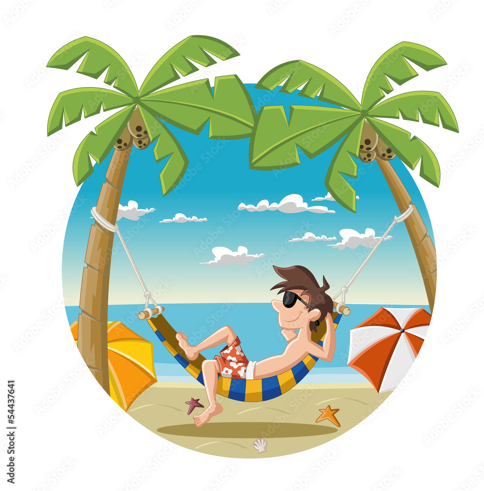 Cartoon man on beautiful tropical beach Stock Vector | Adobe Stock
