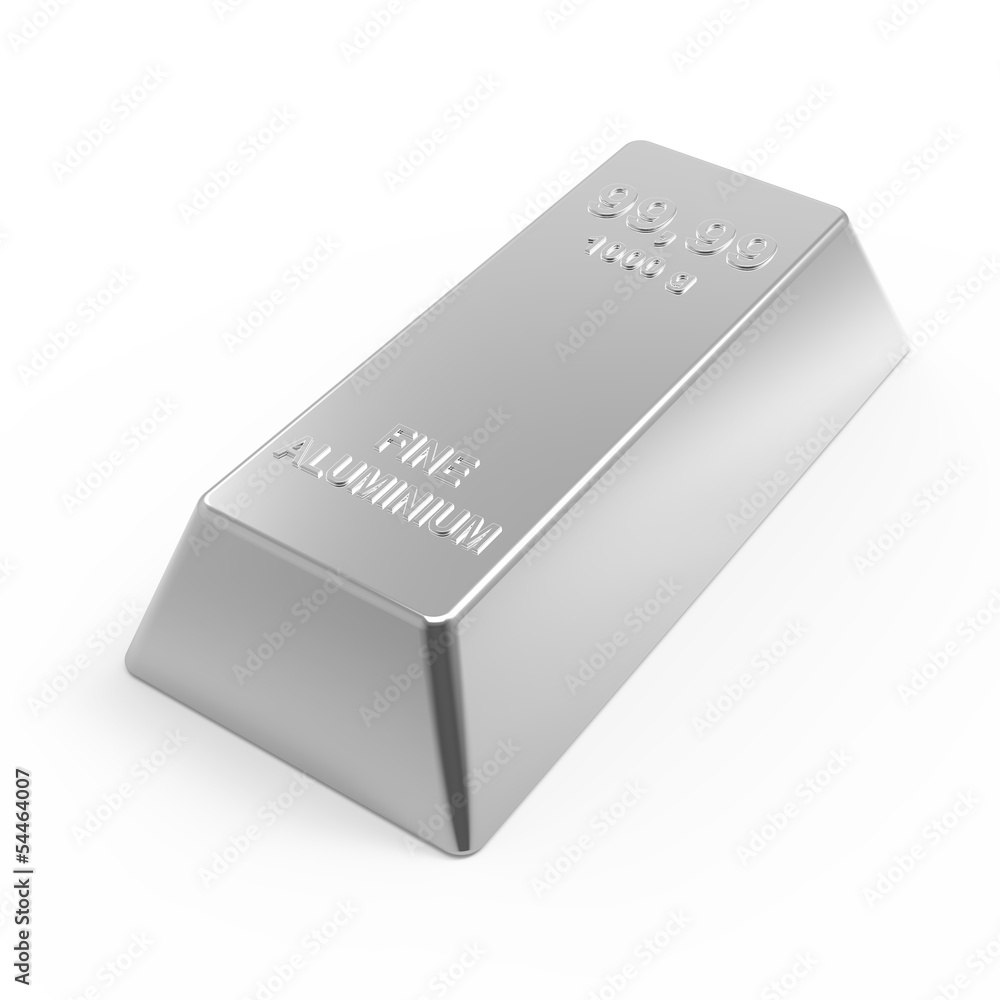 Aluminium ingot isolated on white. 3D photo rendering. Stock ...