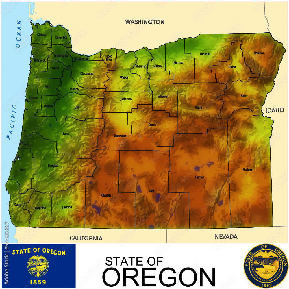 Oregon USA counties name location map background Stock Vector | Adobe Stock