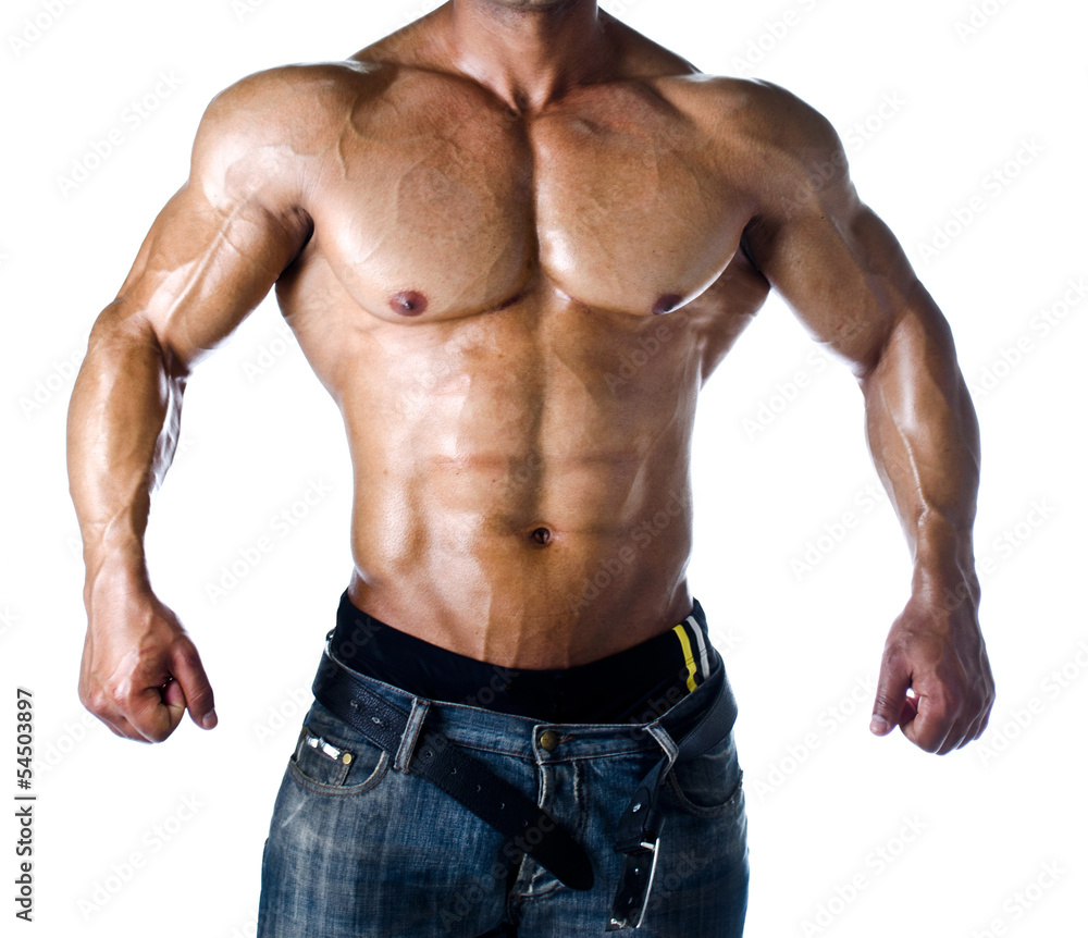 Front view of shirtless bodybuilder relaxed Stock Photo | Adobe Stock
