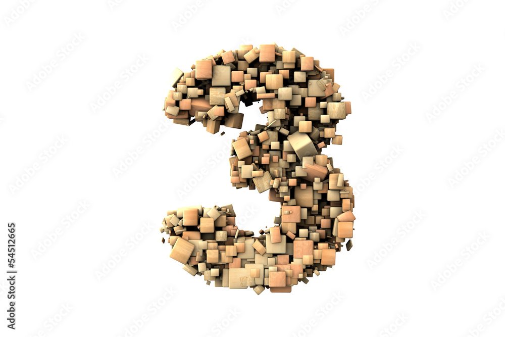 Number three shape build with wood particles Stock Illustration | Adobe ...