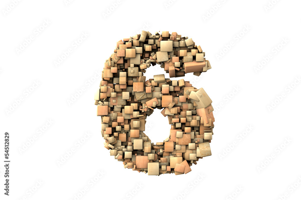 Number six shape build with wood particles Stock Photo | Adobe Stock