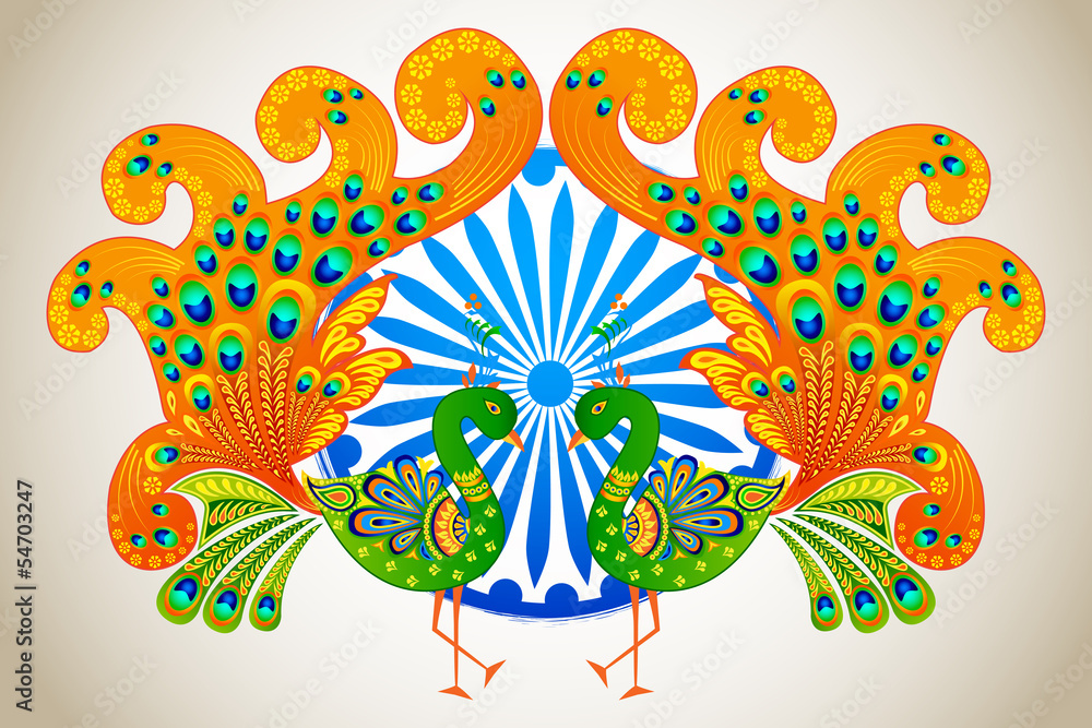 Vector Illustration Of Indian Flag Colored Decorated Peacock Stock