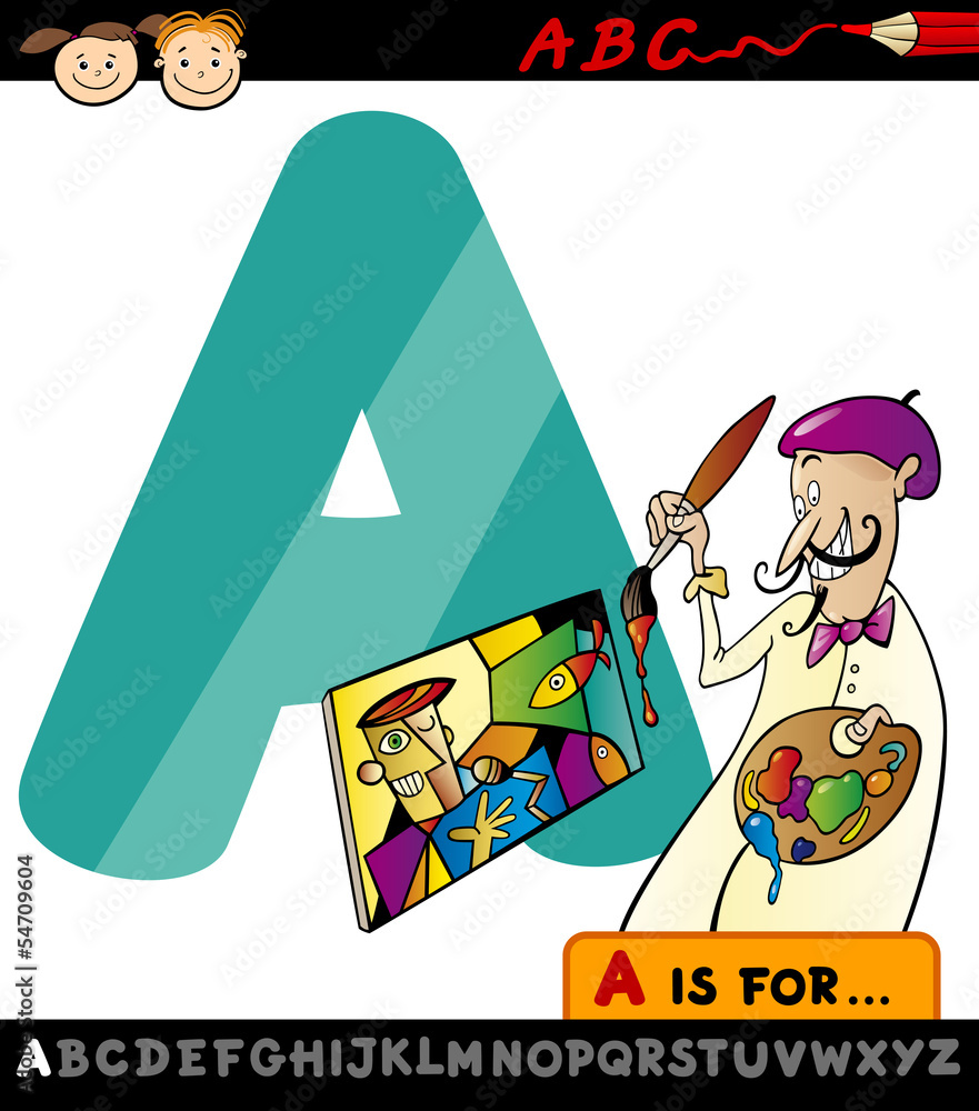 letter a with artist cartoon illustration Stock Vector | Adobe Stock