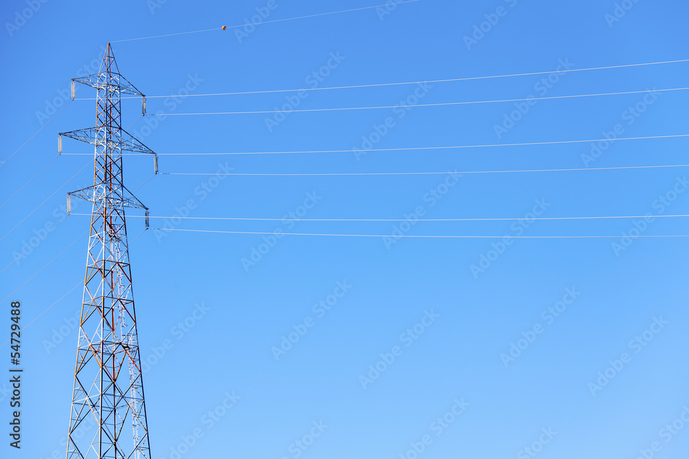 High voltage electrical power line color image Stock Photo | Adobe Stock