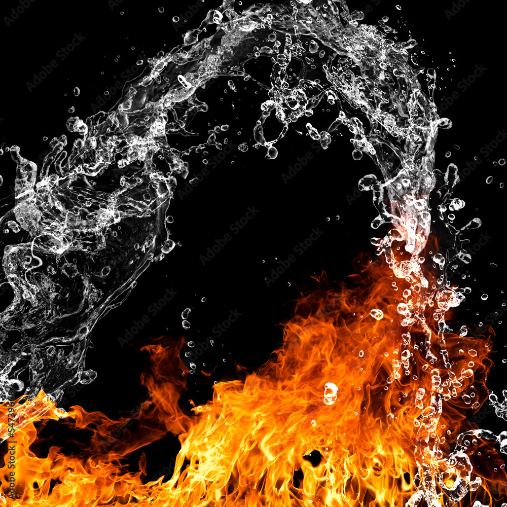 Fire flames with water splash Stock Photo | Adobe Stock