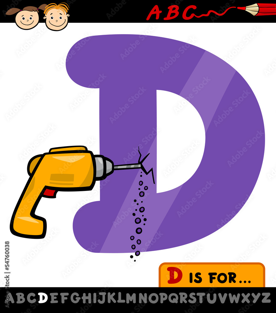 letter d with drill cartoon illustration Stock Vector | Adobe Stock