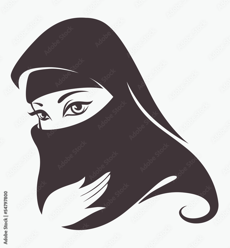 beautiful face of arabic muslim woman, vector illustration Stock Vector ...