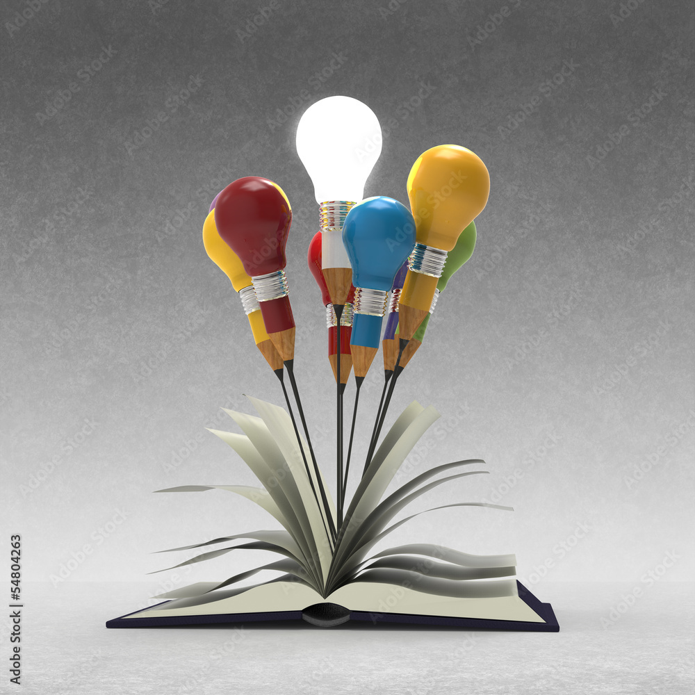 drawing idea pencil and light bulb concept outside the book as c Stock ...