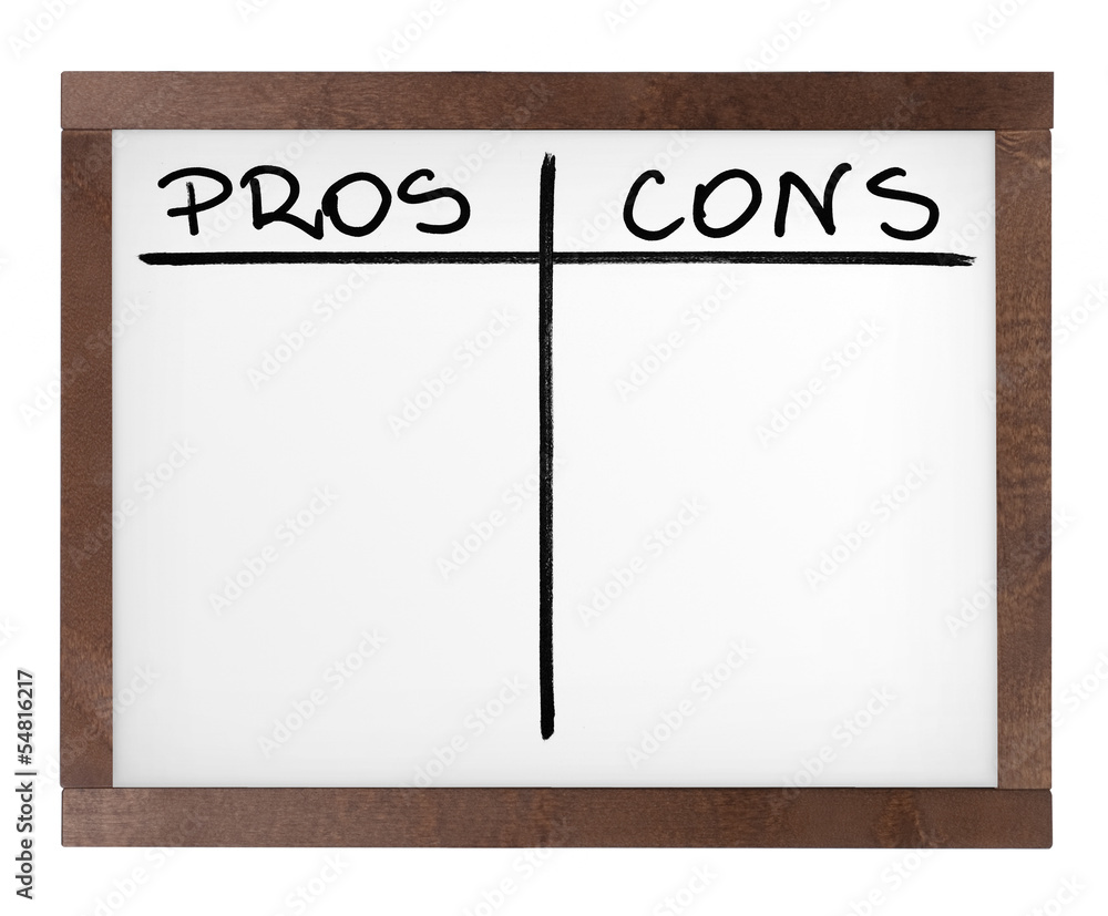 Presentation board (white board) with empty pros and cons table Stock ...