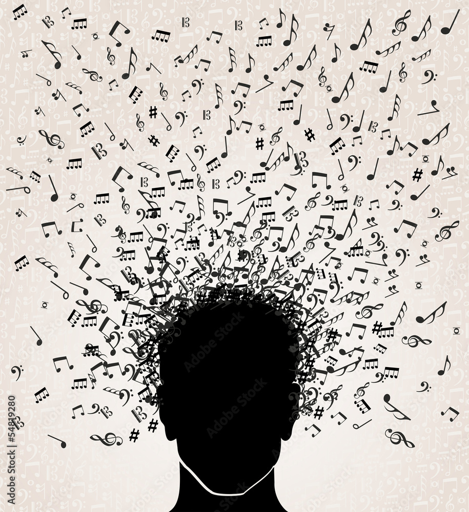 Music notes out from Head design Stock Vector | Adobe Stock