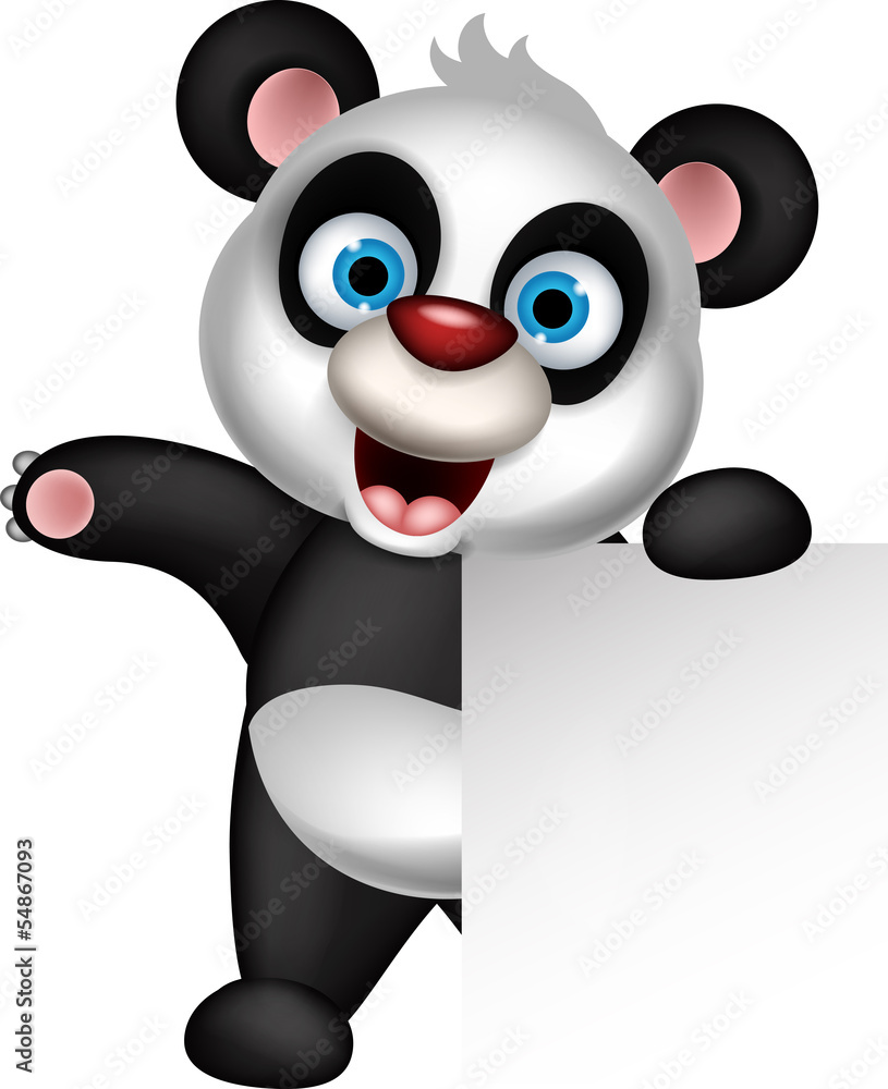 happy baby panda cartoon holding blank sign Stock Vector | Adobe Stock
