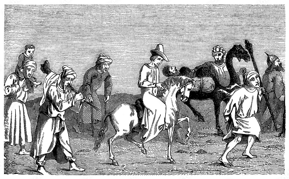 Medieval - Poor Christian Pilgrims - 15th century Stock Illustration ...