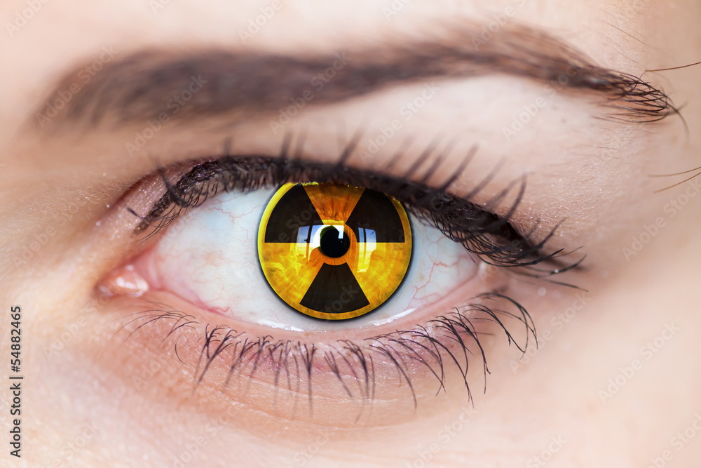 Human eye with radiation hazard symbol - concept photo. Stock Photo ...