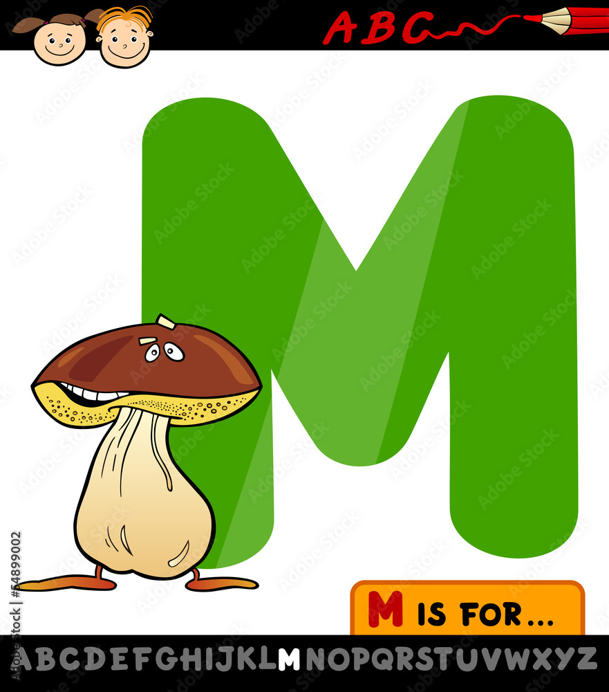 letter m with mushroom cartoon illustration Stock Vector | Adobe Stock