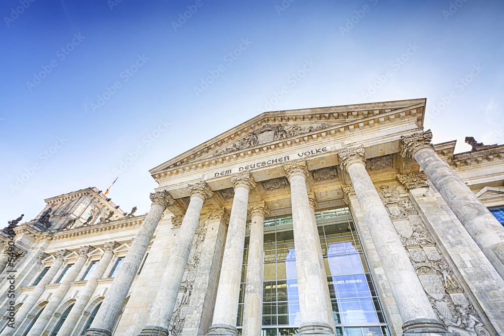Main entrance and columns of the Reichstag Stock Photo | Adobe Stock