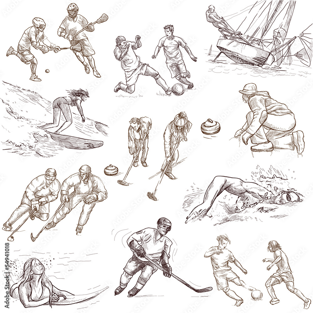 Sporting events - Collection of an hand drawn illustrations Stock ...
