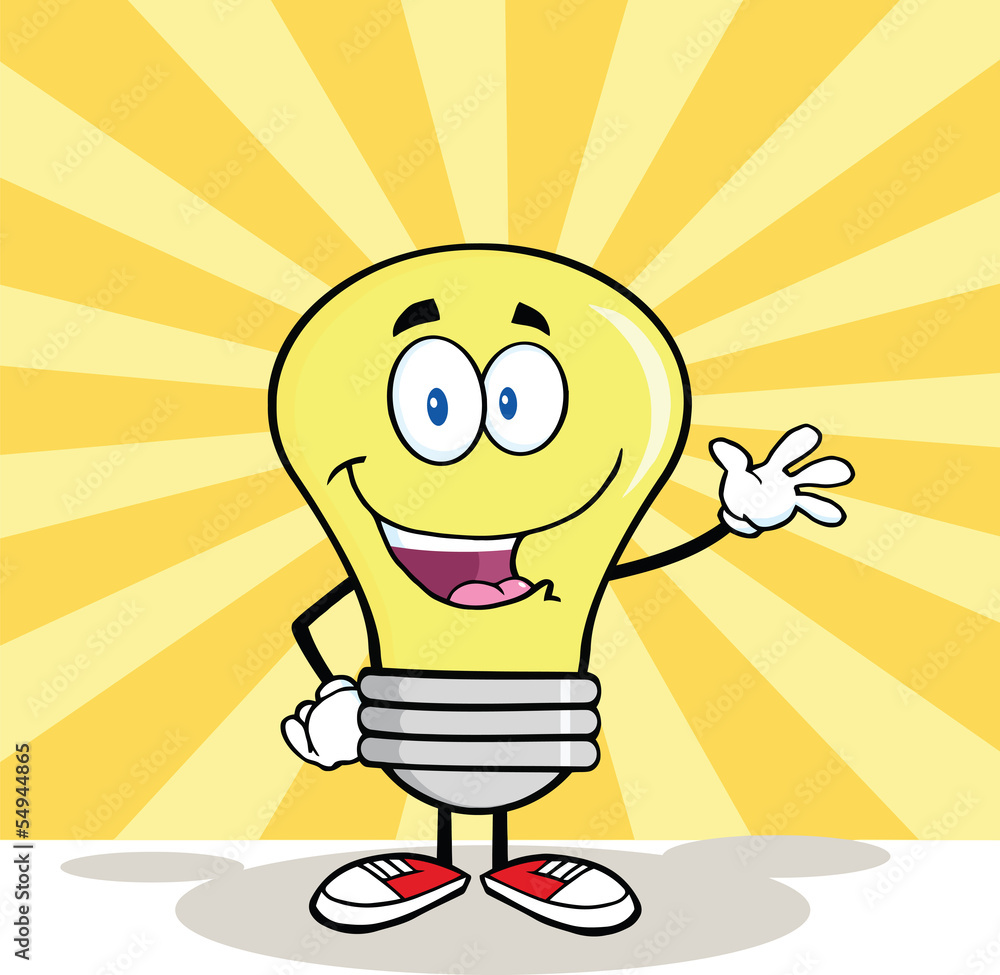 Light Bulb Cartoon Mascot Character Waving For Greeting Stock Vector ...
