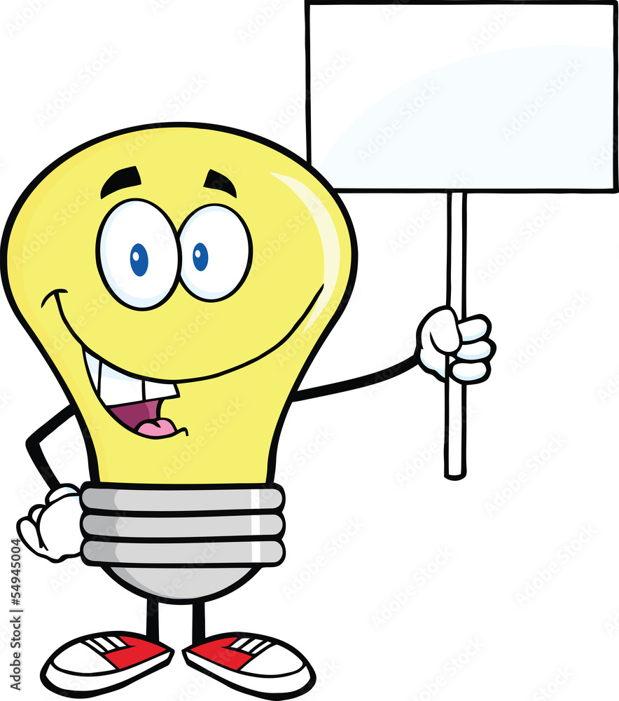 Light Bulb Cartoon Character Holding Up A Blank Sign Stock Vector ...