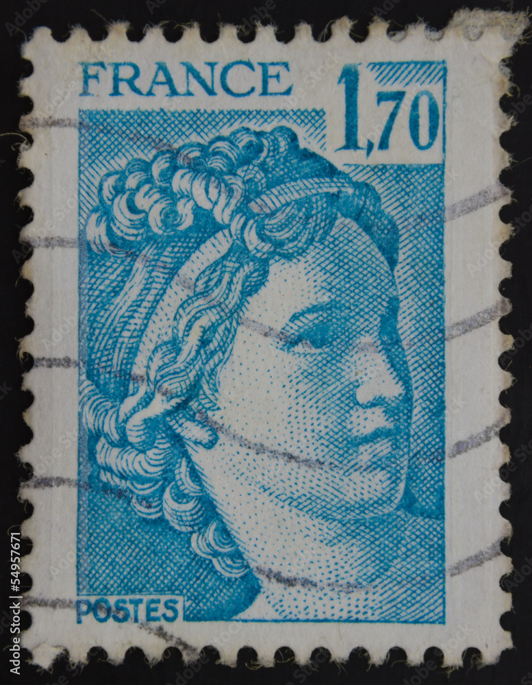 French postage stamp, Marianne de Cheffer blue Stock Photo | Adobe Stock