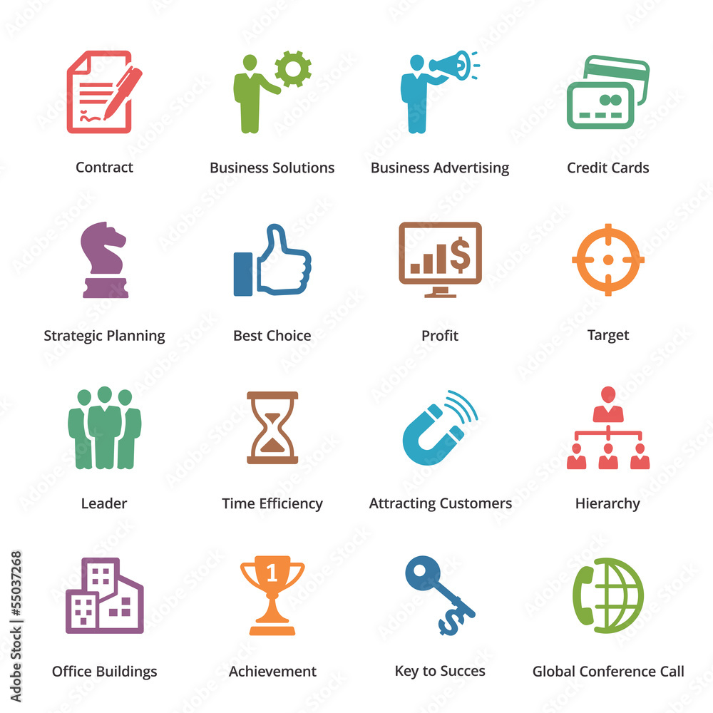Business Icons Set 2 - Colored Series Stock Vector | Adobe Stock