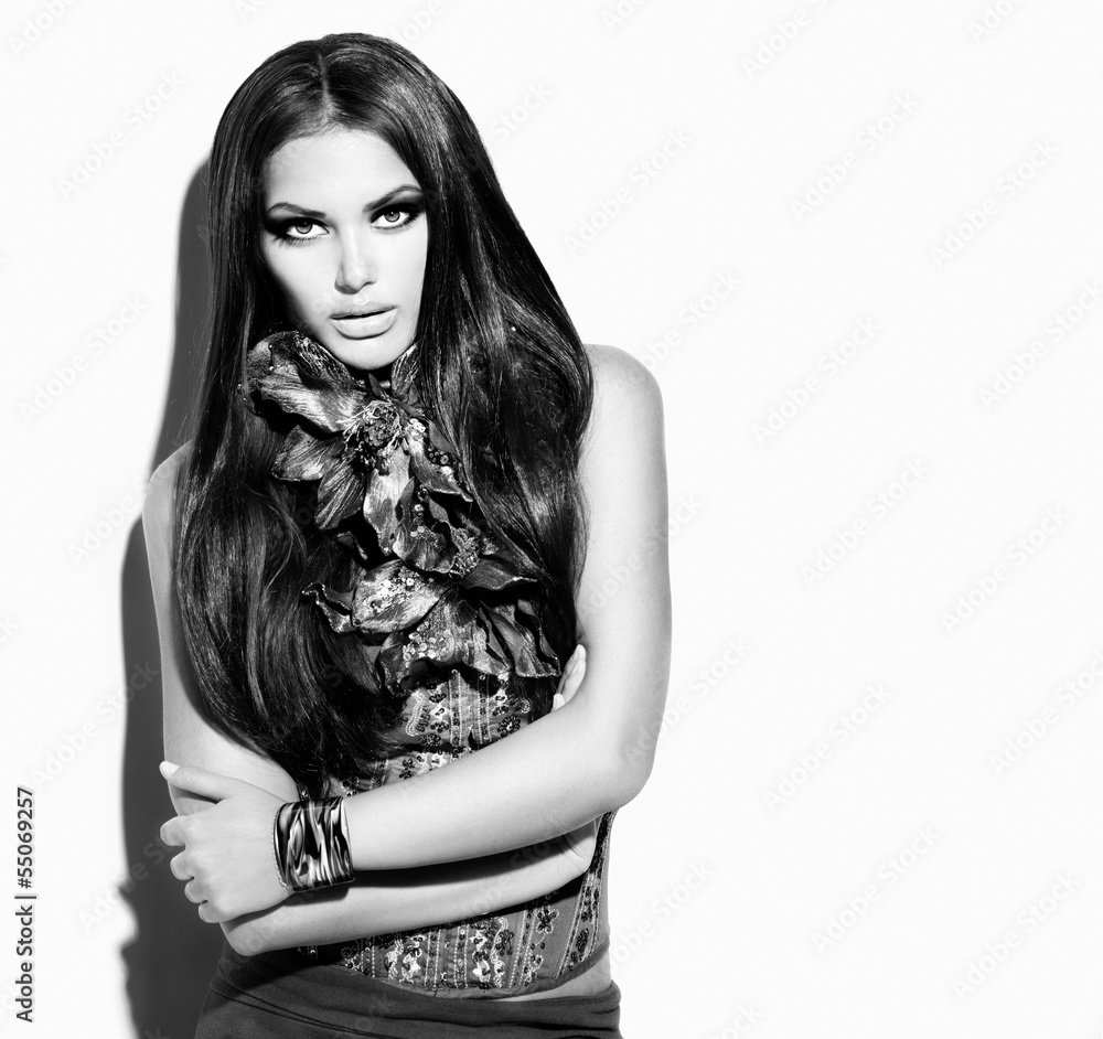 Beauty Fashion Model Girl Black and White Portrait Stock Photo | Adobe ...