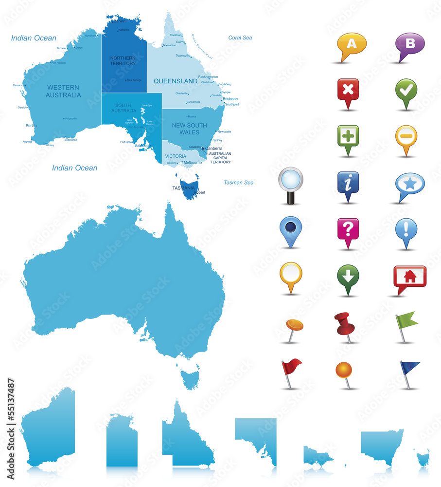 Australia-highly detailed map.Layers used. Stock Vector | Adobe Stock
