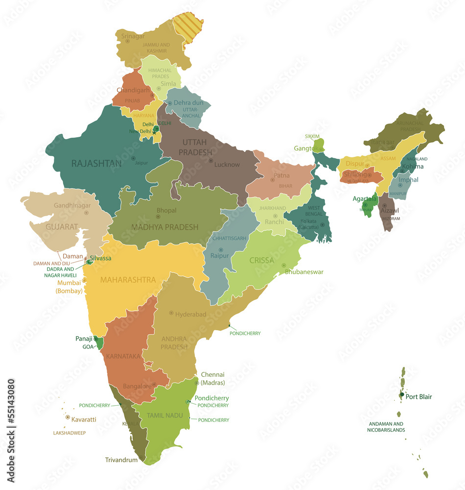 India-highly detailed map.Layers used. Stock Vector | Adobe Stock