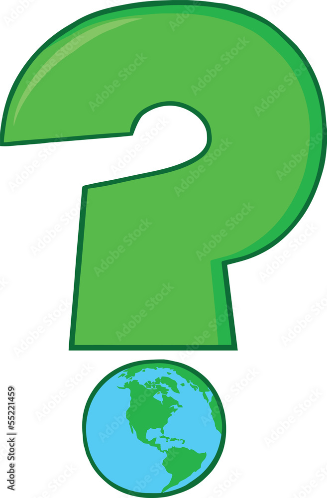 Cartoon Green Question Mark With World Globe Stock Vector | Adobe Stock