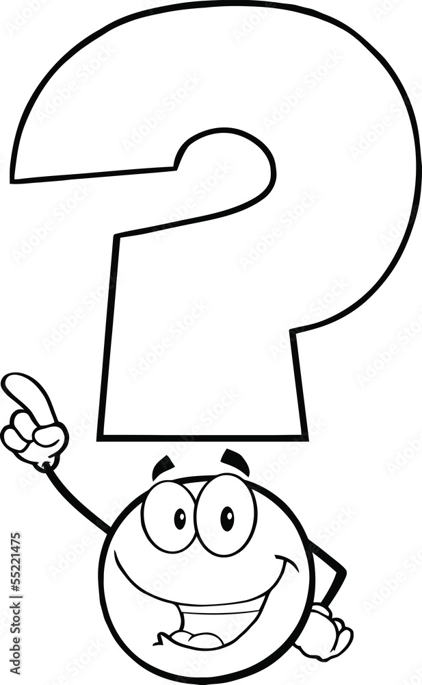 Black and White Happy Question Mark Pointing With Finger Stock Vector ...