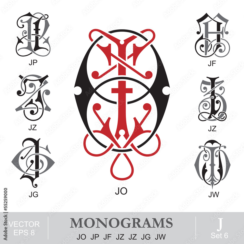 Vintage Monograms JO JP JF JZ JZ JG JW Stock Vector | Adobe Stock