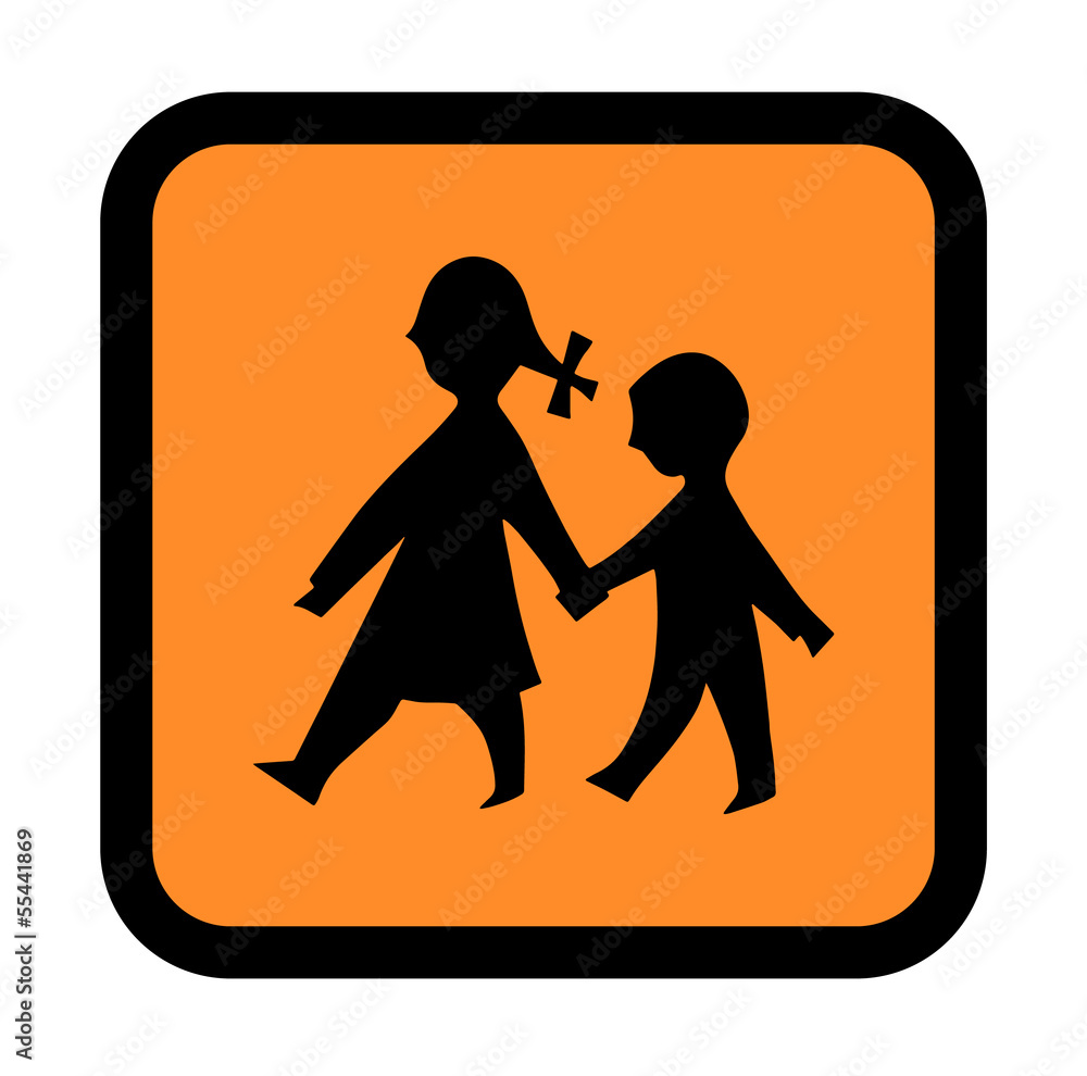 Silhouette Of Children Holding Hands On A Warning Sign Stock Vector ...