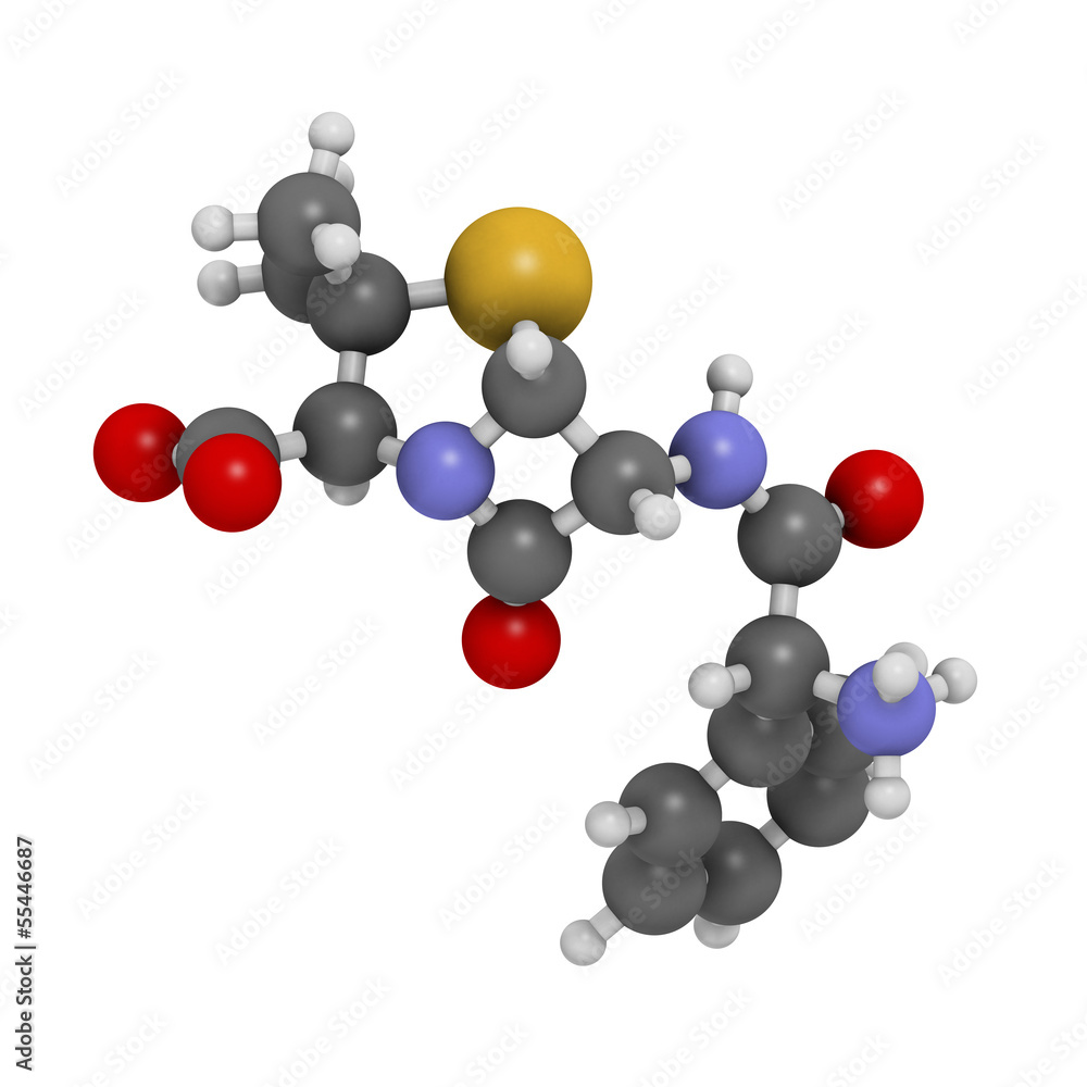 Ampicillin beta-lactam antibiotic drug, chemical structure. Stock ...