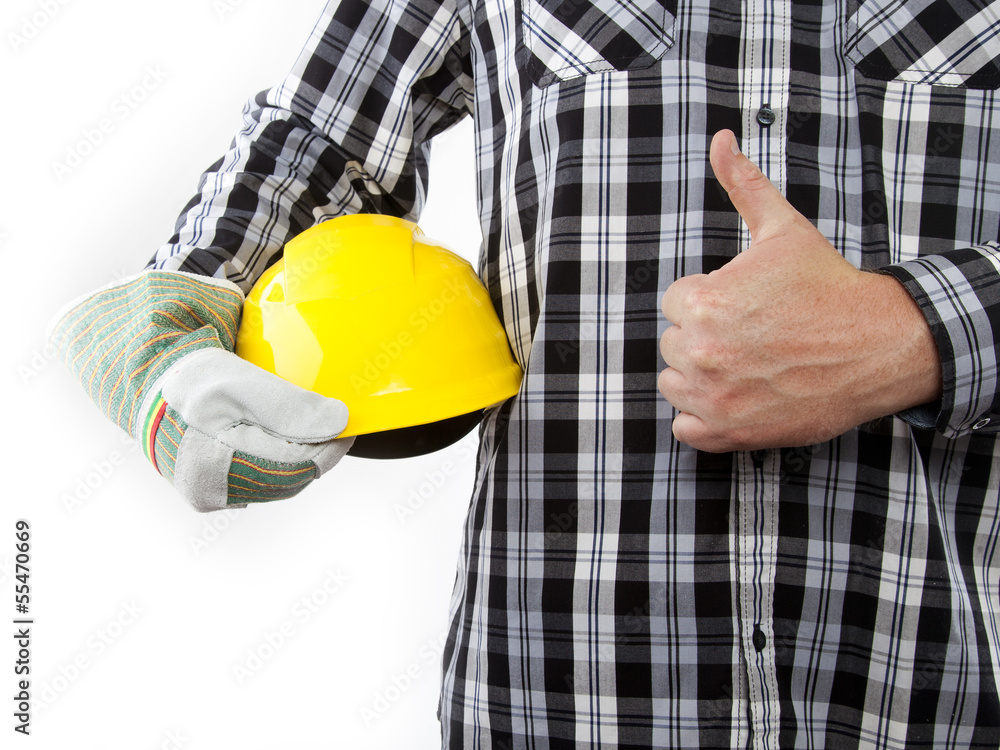 Mann mit Helm und Daumen hoch Stock Photo | Adobe Stock