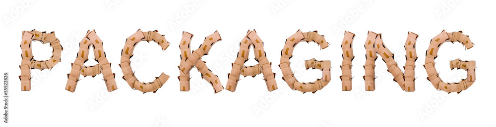 Packaging word in boxes font Stock Photo | Adobe Stock