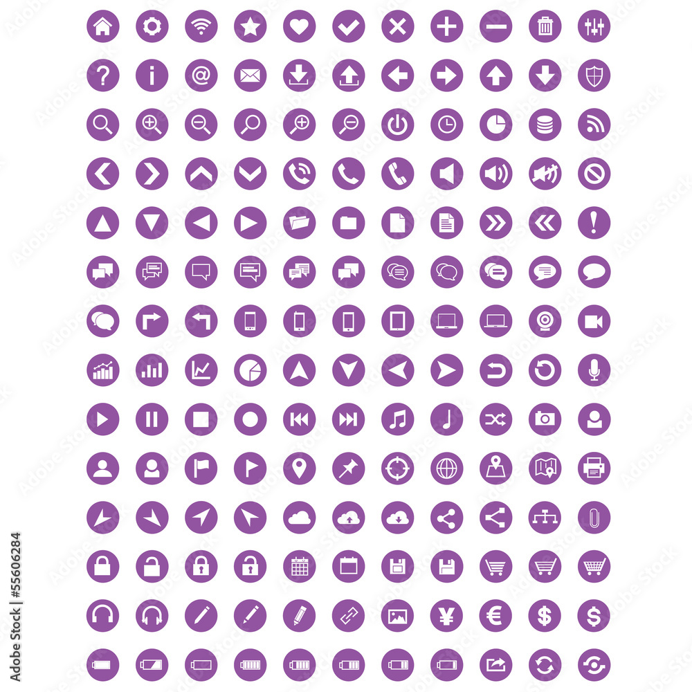Basic purple icons set - web and application icons Stock Vector | Adobe ...