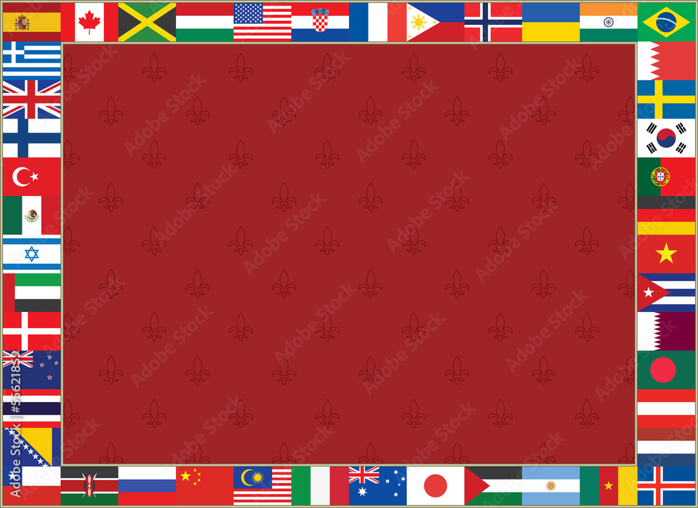 royal lily background with world flags frame Stock Vector | Adobe Stock