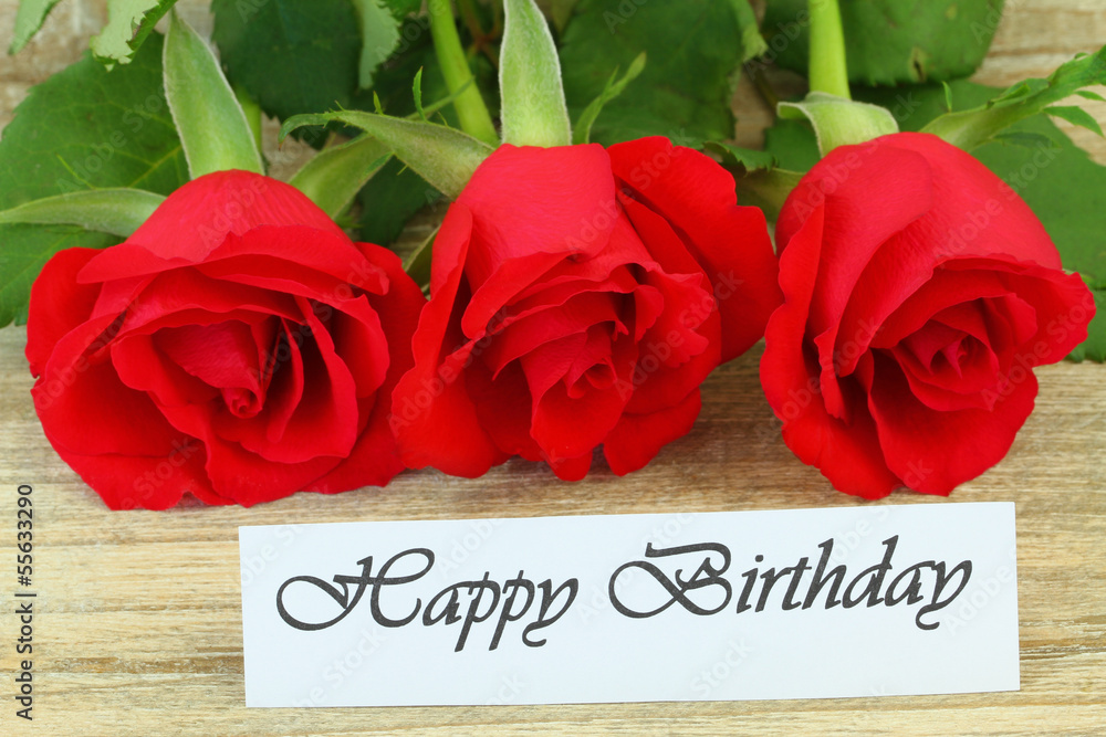 Happy birthday card with red roses Stock Photo | Adobe Stock