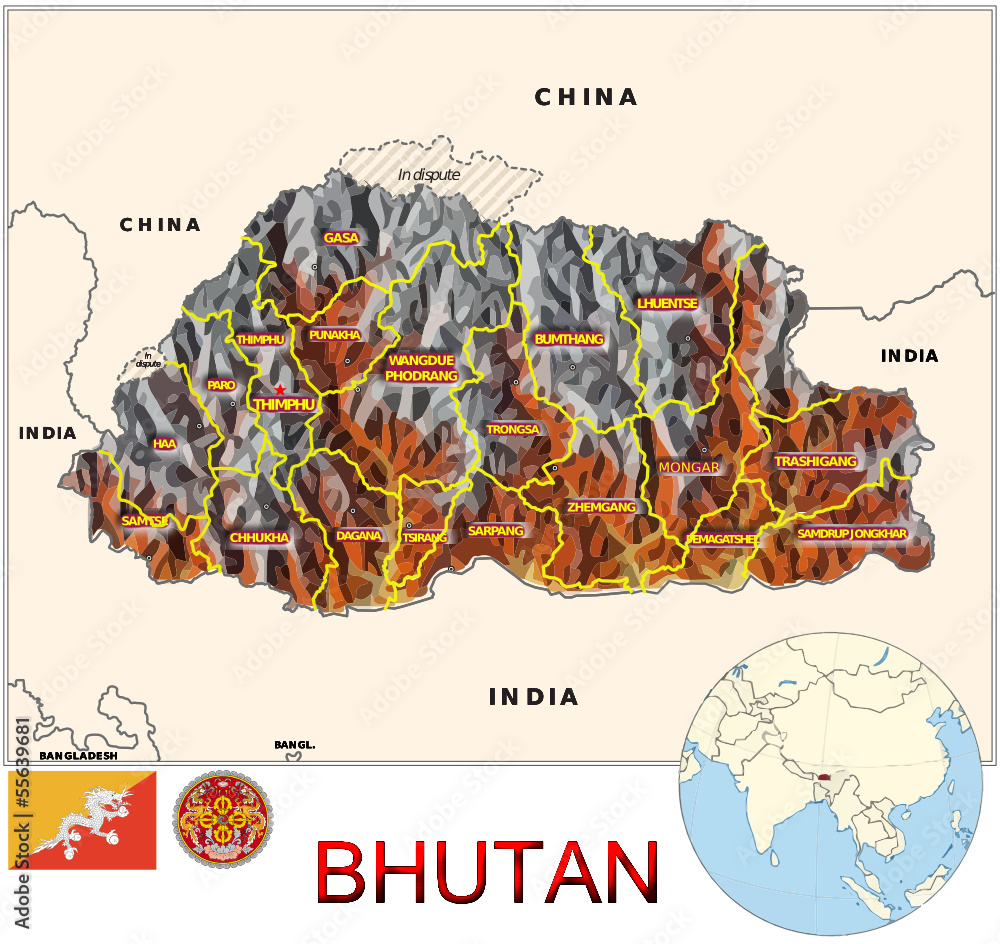 bhutan location on asia map