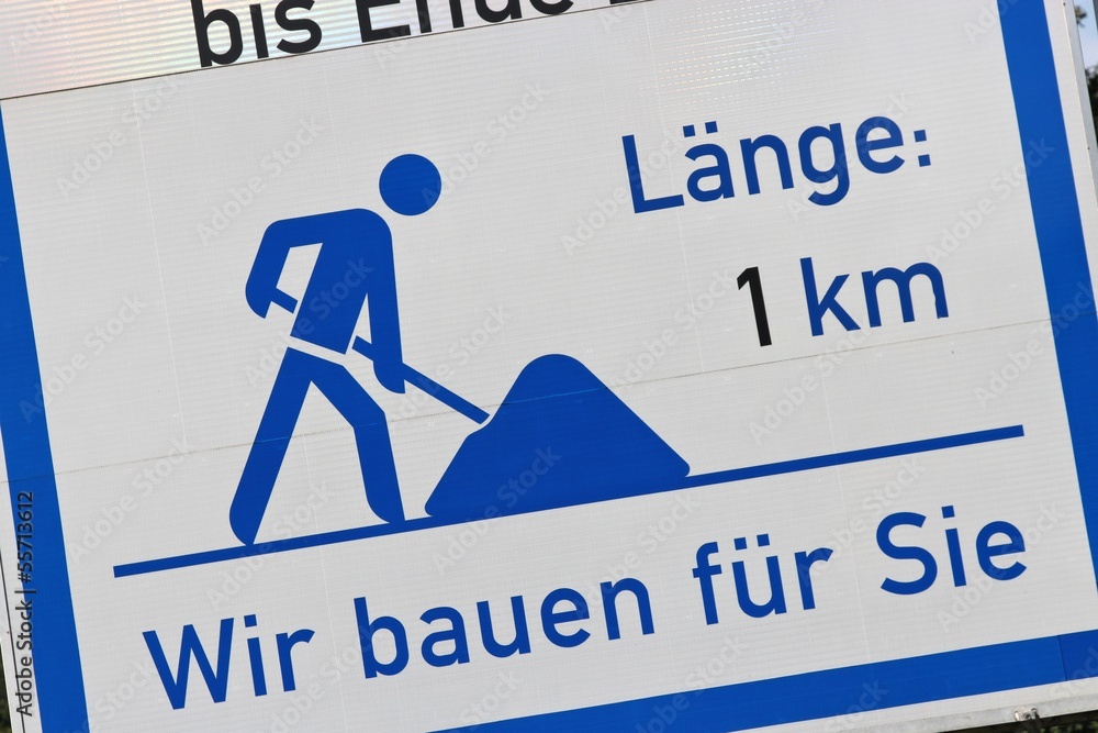 Deutsches Verkehrsschild: Baustellen­informations­schild für Autobahnen ...