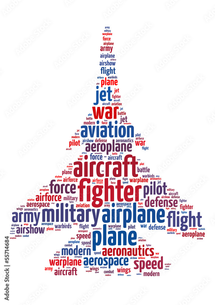 Words illustration of a military aircraft over white background Stock ...