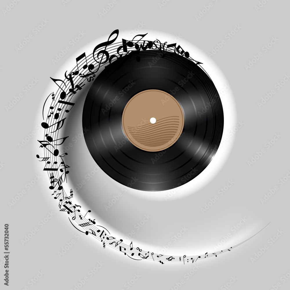 Vinyl disc with music notes. Stock Vector | Adobe Stock