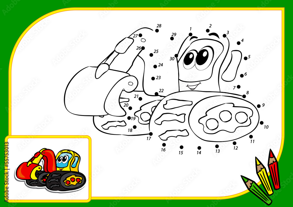 Coloring book dot to dot excavator Stock Vector | Adobe Stock
