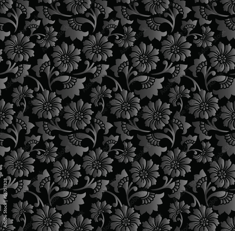 Seamless royal black floral wallpaper Stock Vector | Adobe Stock