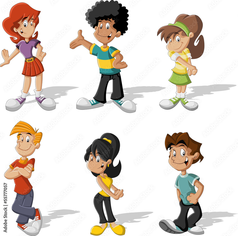 Group of cartoon young people. Teenagers. Stock Vector | Adobe Stock