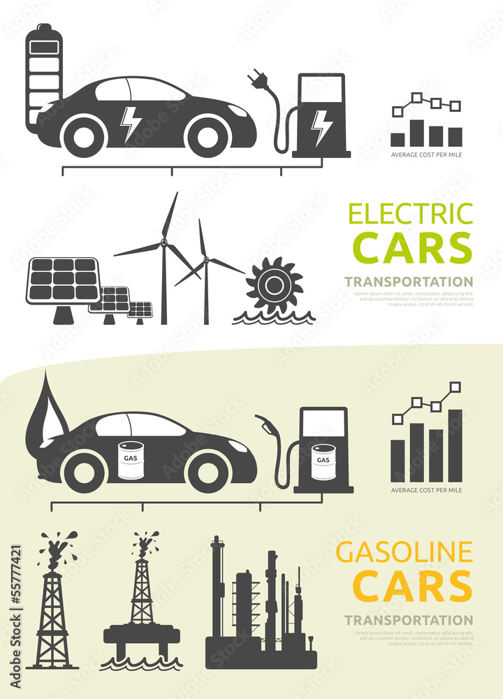Vector set for electric and gasoline powered cars Stock Vector | Adobe ...